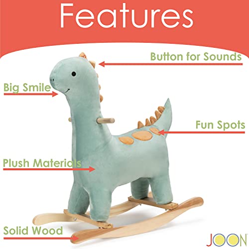 BRONTY Rocking Horse Dinosaur by JOON, Great for Child Development, Incredibly Soft Plush Fabric, Safe Dino Rocker with Wooden Handles & Base, Boost Imagination & Creativity with Sound Effects, Green