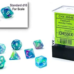 Chessex Dice Set – 10mm Festive Waterlily/White Polyhedral Dice Set – Dungeons and Dragons D&D DND TTRPG Dice – Includes 7 Dice - D4 D6 D8 D10 D12 D20 D%,CHX20546