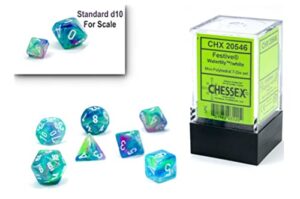 chessex dice set – 10mm festive waterlily/white polyhedral dice set – dungeons and dragons d&d dnd ttrpg dice – includes 7 dice - d4 d6 d8 d10 d12 d20 d%,chx20546