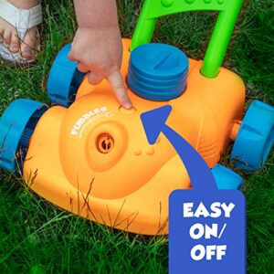 Little Kids FUBBLES NO Spill Bubble Lawn Mower | Includes 4oz Non Tox Refill Solution | Automatic Bubble Blower Machine | Toddler Outdoor Bubble Toy, Orange