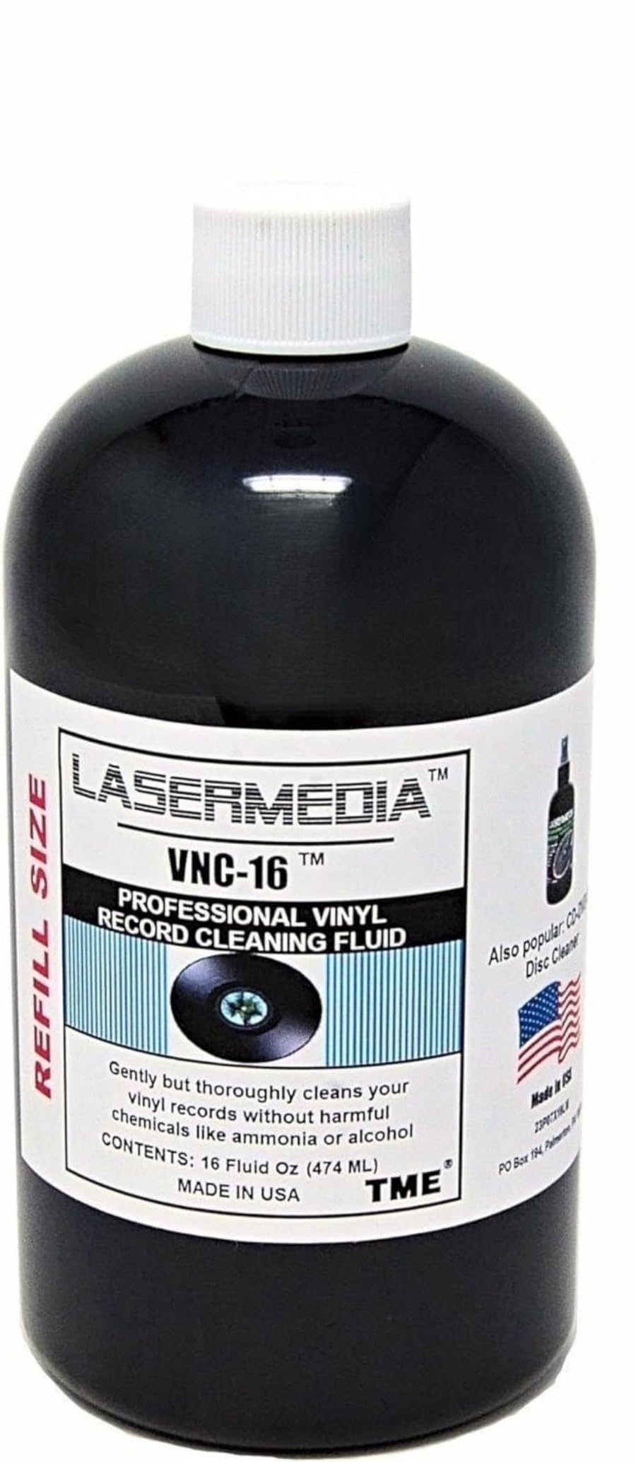 Lasermedia Vinyl Record Cleaning Fluid 16 Oz Refill for VNC-8 Spray Bottle Made in USA TME