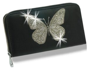 handbag express bling rhinestone multi design accordion wallets for women purse (butterfly-black)