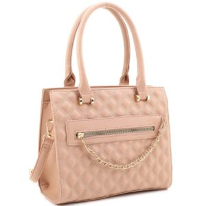 chain accent structured vegan leather square medium 2-way satchel tote handbag purse (chain accent - nude)