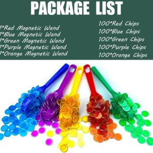 Dacefloy Magnetic Wands and Bingo Chips Game Tokens Educational STEM Kits for Learning, Sensory Bins, Science, Counting & Sorting 5-Pack & 500 Metal Chips