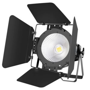 betopper white stage par lights w/barndoor professional 100w cob spotlight bright dj light strobe lighting for church,parties,wedding,therter,live events,stage etc. (1)