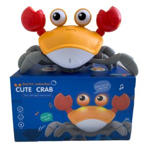 hut crawling crab baby toy with light up for kids toddlers, musical toy with automatically avoid obstacles, sensory walking crab toy for kids, tummy time crab pet toy gift (orange)