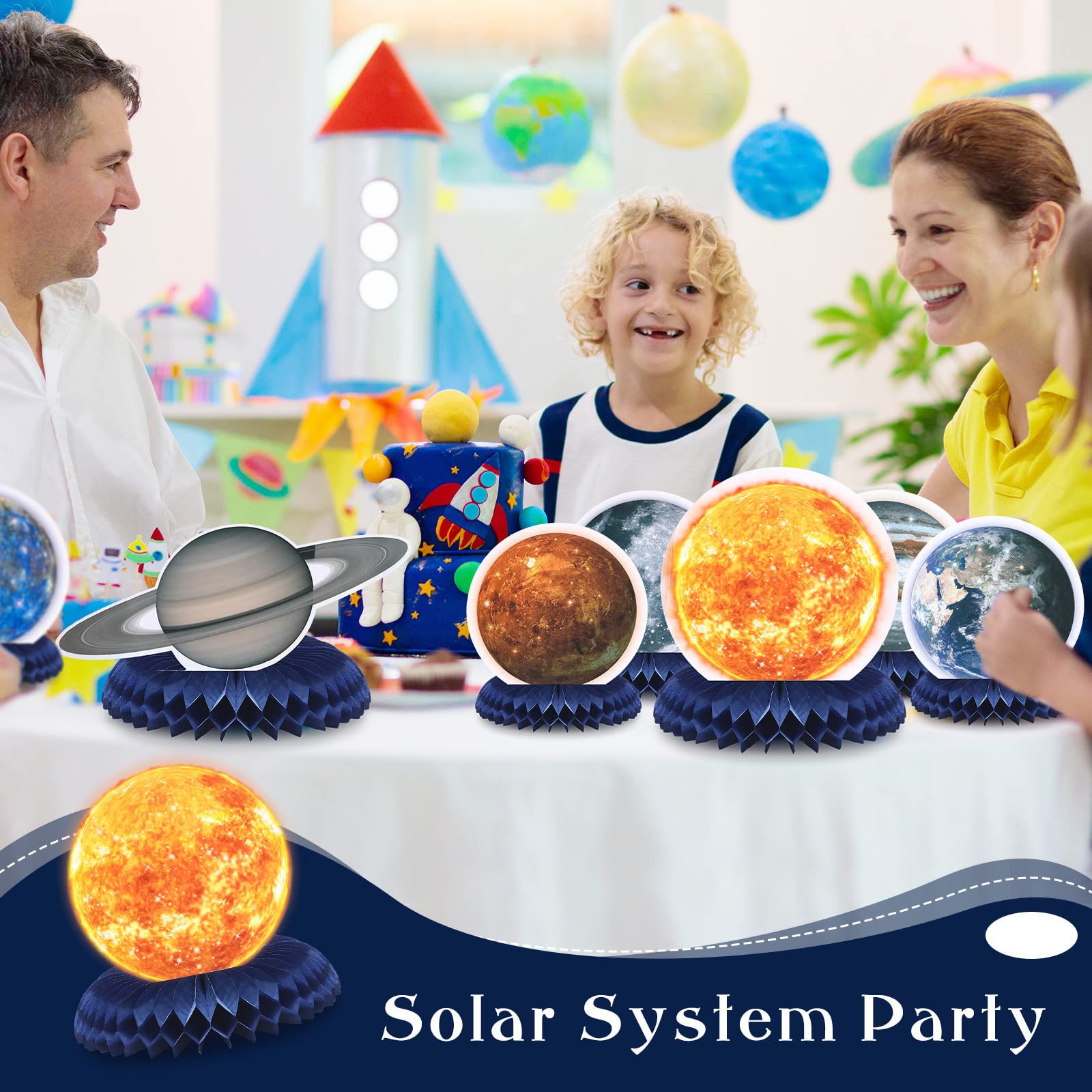 10 Pieces Space Solar System Theme Honeycomb Centerpieces Table Topper Outer Space Party Supplies Planet Honeycomb Galaxy Photo Booth Props for Birthday Party Decorations Birthday Party Supplies