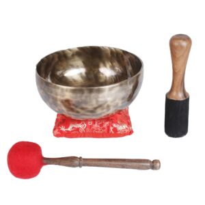 esk group esk 7 inch tibetan singing bowl set ,meditation, zen decor, spiritual and body healing and energy cleansing ,handmade, comes w/ silk cushions, sticks and flag