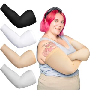 4 pairs plus size arm sleeves uv sun protection cooling ice silk oversized compression sleeve cover for women (classic color)