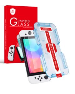 bersem 2 pack tempered glass screen protector compatible with nintendo switch oled 7 inch 2021, auto alignment kit / 9h hardness/transparent hd clear/anti-scratch/bubbles free/high response