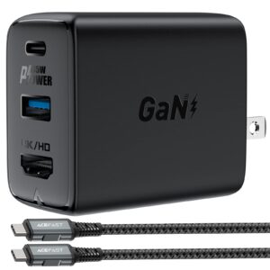 acefast gan pd65w 3 port(usb c+usb a+4k/hd) fast charger hub for nintendo switch, usb c 3.1 laptops, tablets, foldable ac plug power adapter compatible with macbook, switch, hp, acer, samsung, asus