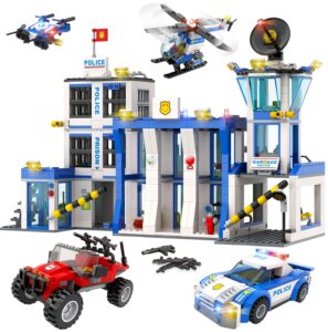 wishalife city police station toy building blocks set with prison, police car toy, helicopter toy, buggy truck toy, fun police toys gift for kids, boys and girls ages 6 plus