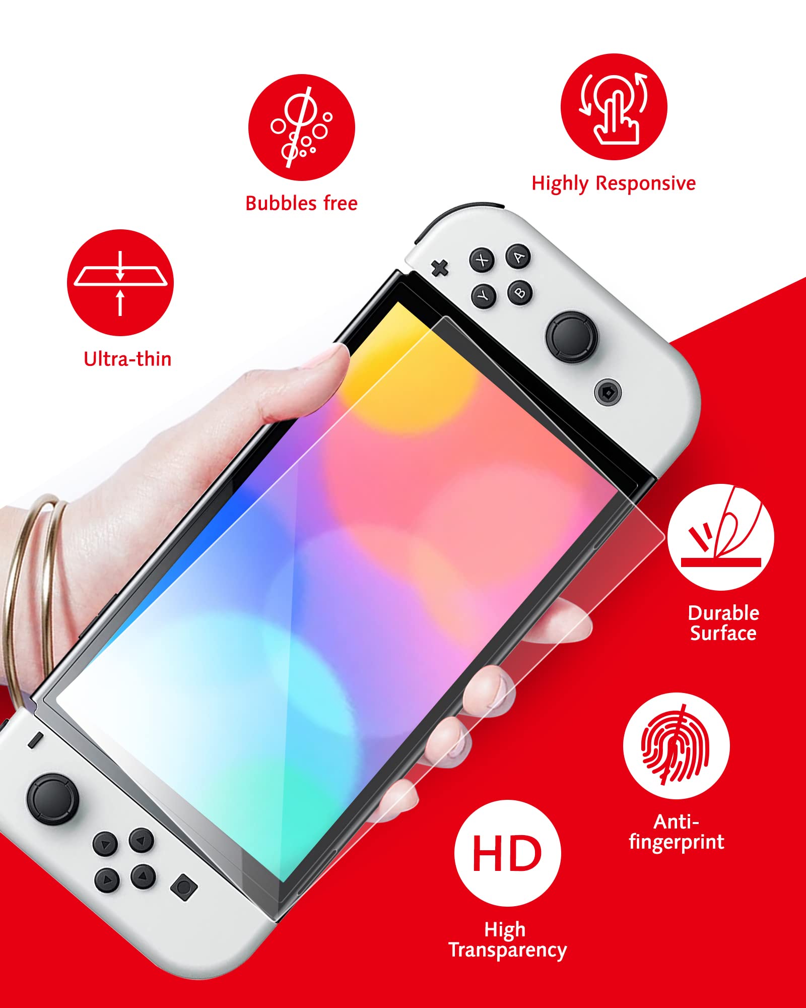 bersem 2 Pack Tempered Glass Screen Protector Compatible with Nintendo Switch OLED 7 inch 2021, Auto Alignment Kit / 9H Hardness/Transparent HD Clear/Anti-Scratch/Bubbles Free/High Response