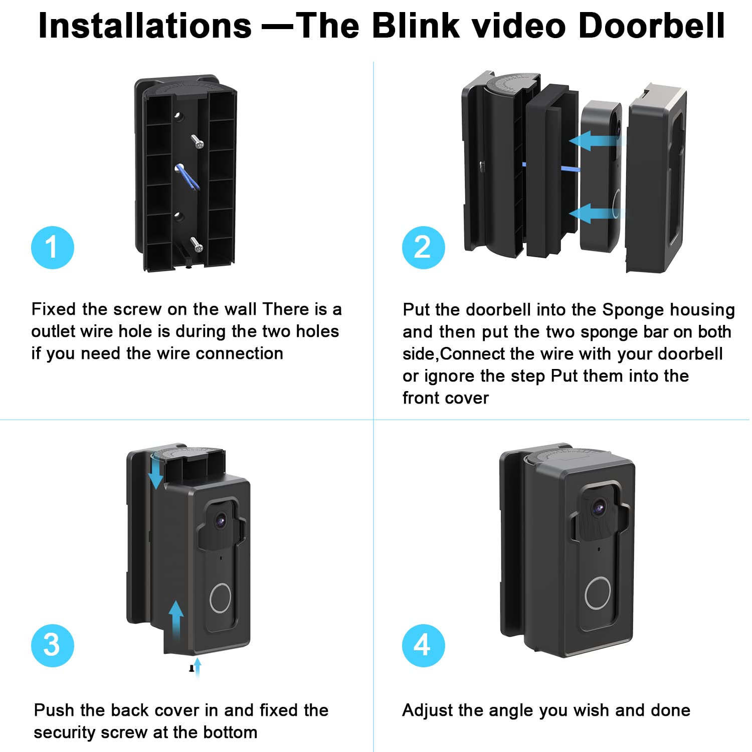 AISVAN Anti-Theft Blink Doorbell Mount with Angle Adjustment (0 to 140 Degree) Mounting Bracket for Blink Video Doorbell Cover Holder Corner Mount Not Block Doorbell Sensor Easy to Install