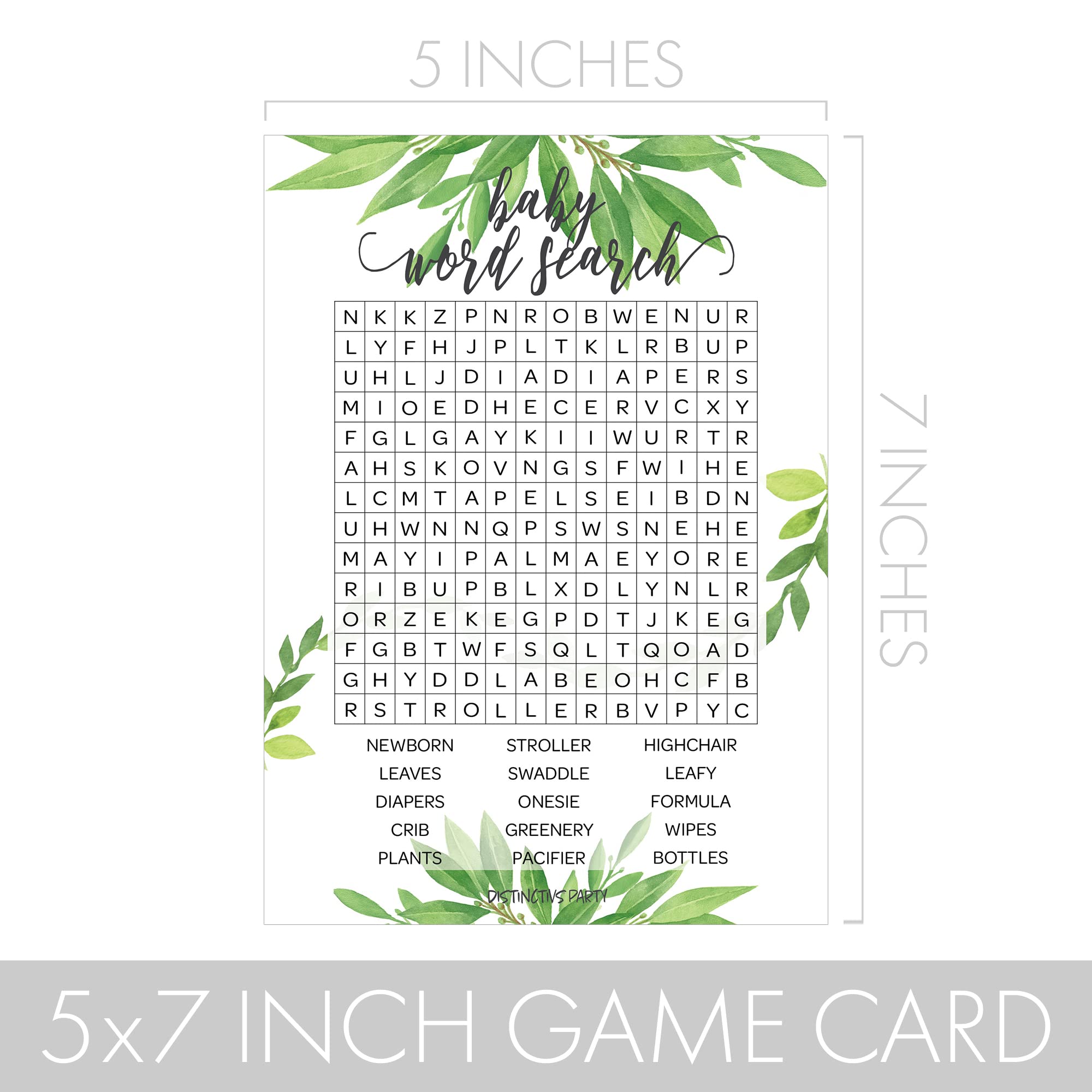 Greenery Baby Shower Word Search Baby Shower Party Game - 20 Player Cards