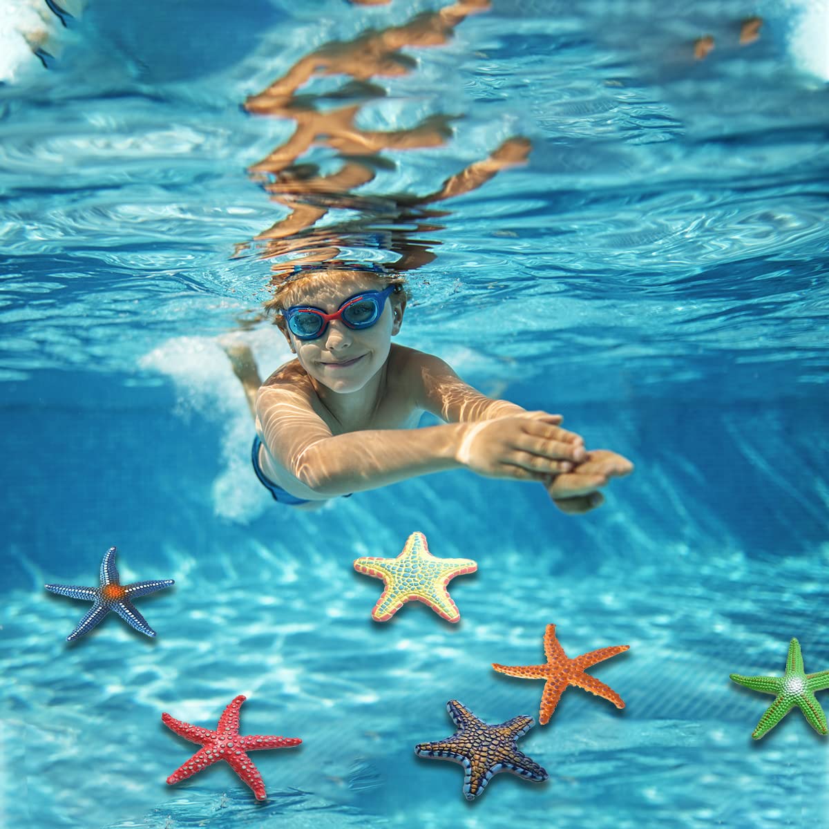 8 Pieces Big Pool Toy Diving Toys Starfish Sea Animals Sets Summer Toys，Diving Toys Set Dive Throw Toy Set Underwater Swimming Toys Pool Toys for Kids