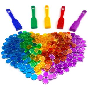 dacefloy magnetic wands and bingo chips game tokens educational stem kits for learning, sensory bins, science, counting & sorting 5-pack & 500 metal chips