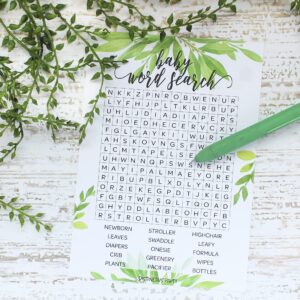 Greenery Baby Shower Word Search Baby Shower Party Game - 20 Player Cards