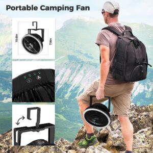 Camping Fan with LED Lantern, 8-Inch Portable Camping Fan, 10000mAh Rechargeable Battery Operated Tent Fan, 3 Speeds Table Fan with Light & Hook for Camping RV Travel Jobsite Hurricane Power Outage