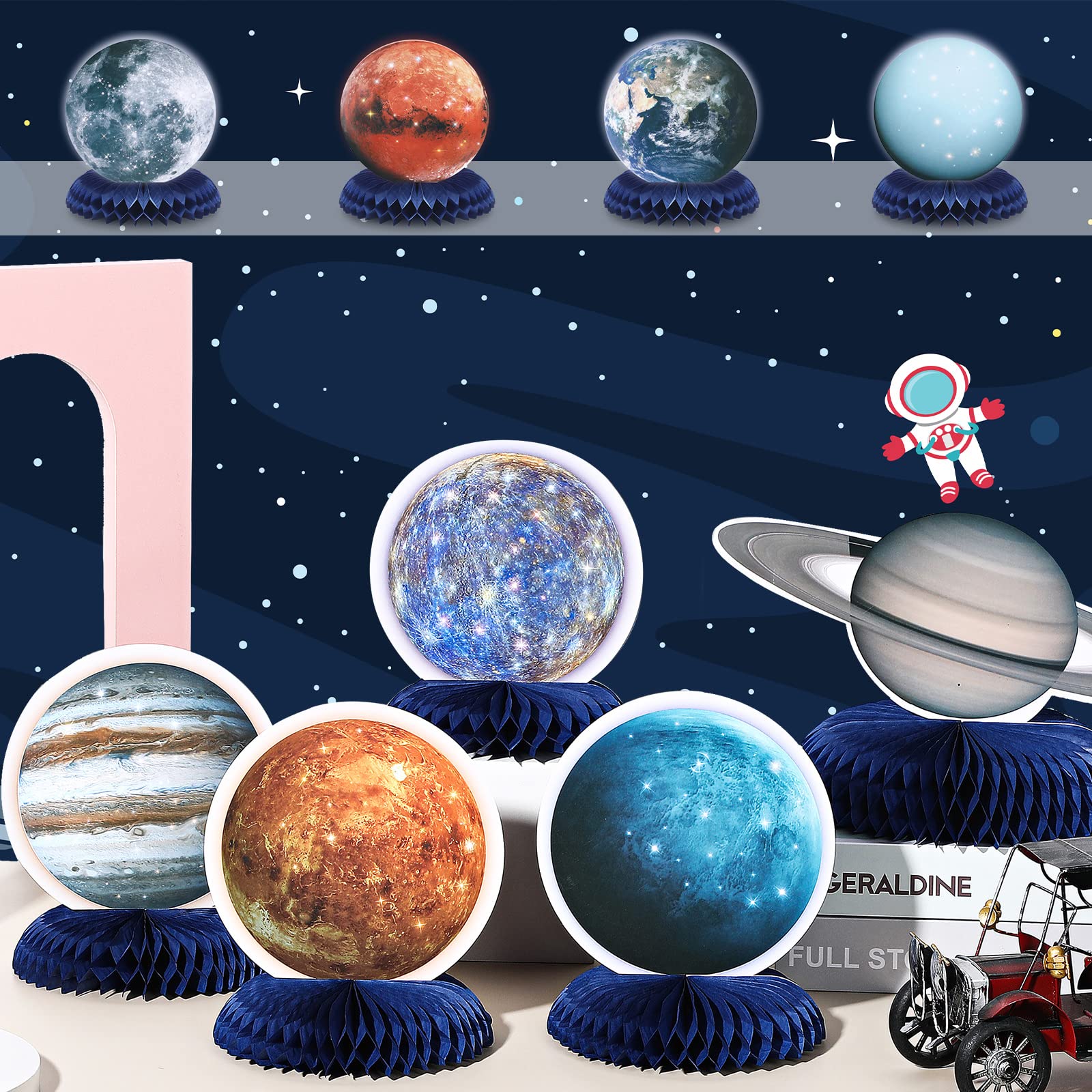 10 Pieces Space Solar System Theme Honeycomb Centerpieces Table Topper Outer Space Party Supplies Planet Honeycomb Galaxy Photo Booth Props for Birthday Party Decorations Birthday Party Supplies