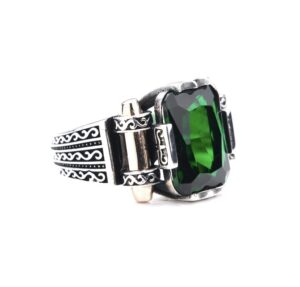 man handmade emerald stone ring, green stone ring, ottoman style men ring, gift for him, 925k sterling silver ring