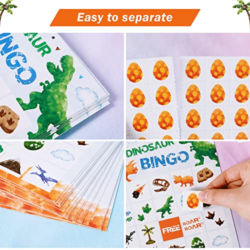 WERNNSAI Watercolor Dinosaur Bingo Party Games - 24 Players Dino Birthday Bingo Cards Set for Kids Boys Dinosaur Themed Activities for School Classroom Family Holiday