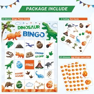 WERNNSAI Watercolor Dinosaur Bingo Party Games - 24 Players Dino Birthday Bingo Cards Set for Kids Boys Dinosaur Themed Activities for School Classroom Family Holiday