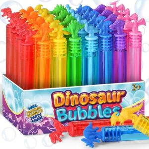 32 piece mini dinosaur bubble wand (8 style), dino theme party favors neon toy for kids child, pinata suffer, goodie bags filler, school classroom prizes, summer outdoor, gifts for girl boy