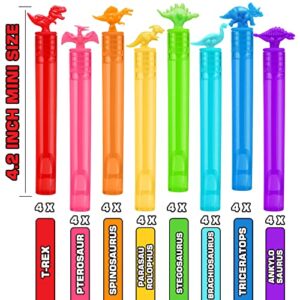 32 Piece Mini Dinosaur Bubble Wand (8 Style), Dino Theme Party Favors Neon Toy for Kids Child, Pinata Suffer, Goodie Bags Filler, School Classroom Prizes, Summer Outdoor, Gifts for Girl Boy