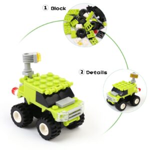 IAMGlobal 12 Mini Pull Back Cars Building Blocks Toy Set, Trucks Toy Vehicles Set Stem Toys, Party Supplies Gifts Party Favor for Kids, Goodie Bags, Birthday, Carnival Prizes