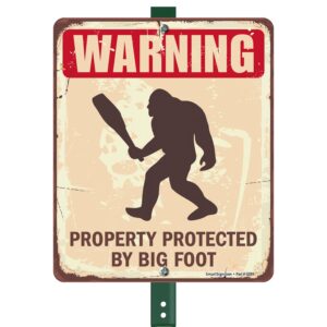 smartsign 12 x 10 inch “warning - property protected by big foot” yard sign with 3 foot stake, 40 mil aluminum, 3m laminated engineer grade reflective material, red and brown, set of 1, usa-made