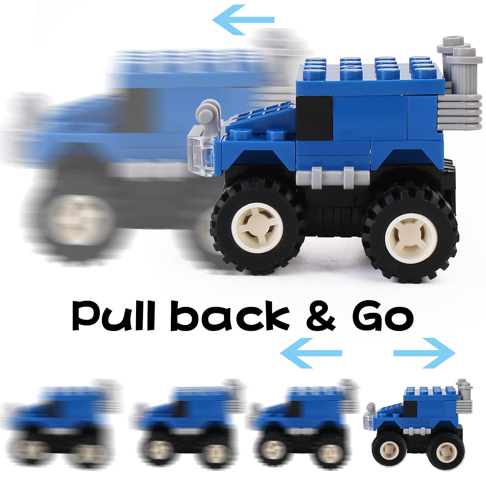 IAMGlobal 12 Mini Pull Back Cars Building Blocks Toy Set, Trucks Toy Vehicles Set Stem Toys, Party Supplies Gifts Party Favor for Kids, Goodie Bags, Birthday, Carnival Prizes