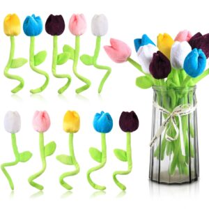 zjoey 10/18 pcs plush tulips flower stuffed rose flower bendable stems plush bouquet toy soft rose flower 12.6 inch for graduation 2024 mother's day girl girlfriend wife(10 pcs colorful tulip series)