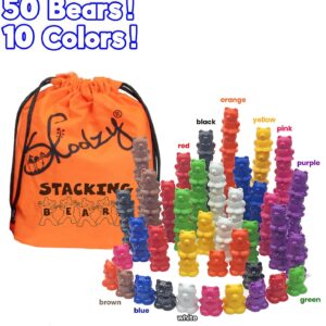 Skoolzy Rainbow Stackable Counting Bears - Stacking & Sorting Bears for Toddlers 50 pcs - Teddy Bear Math Manipulatives for 3-8 Kids & Adults