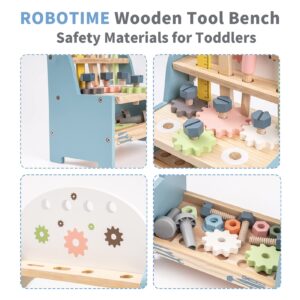 ROBOTIME Tool Bench Set for Toddlers - Mini Wooden Work Bench for Kids, Construction Toys w/Wooden Tools, Educational Pretend Play Gift Building Toy Tools Set for 18 Months 2 3 4 5 Boys Girls