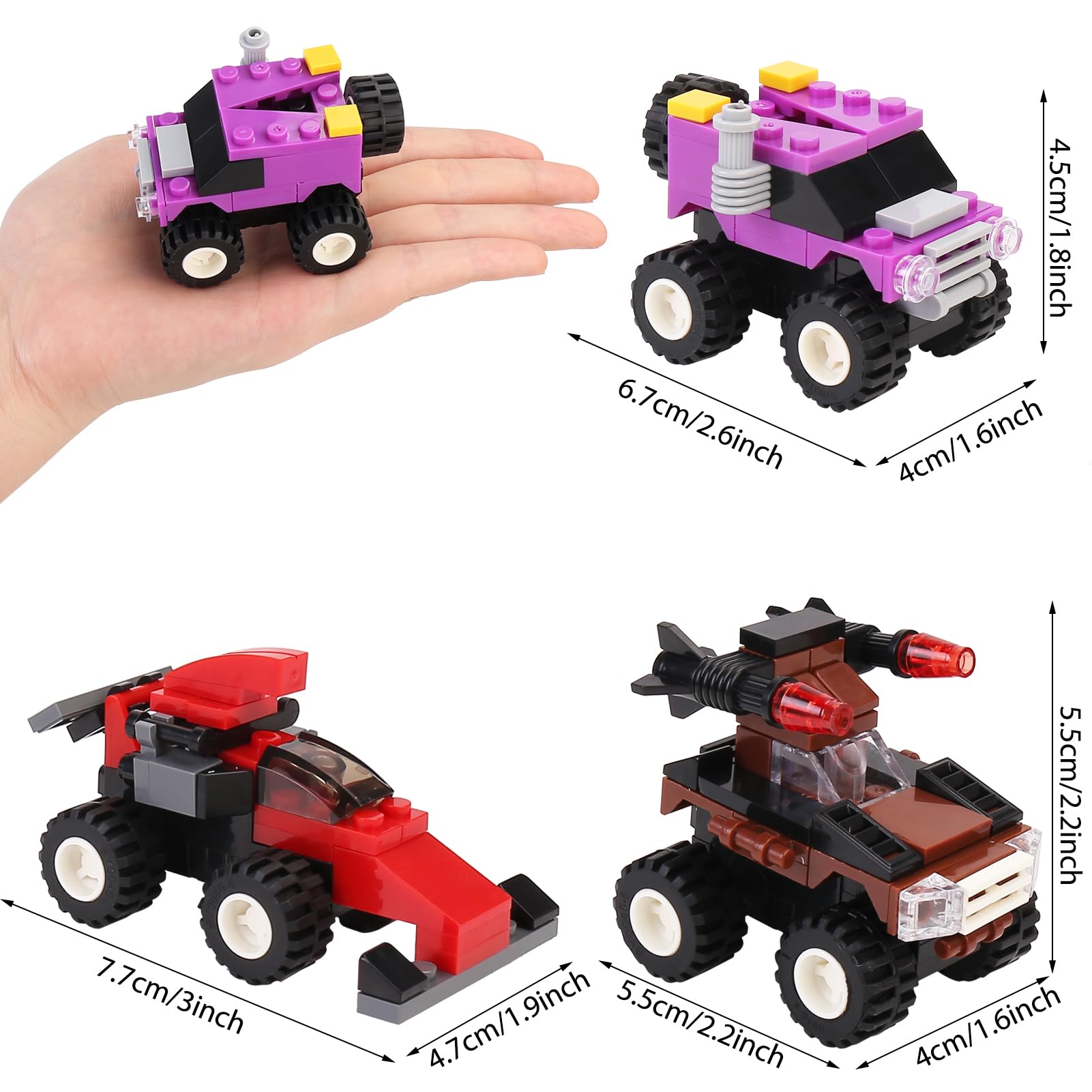 IAMGlobal 12 Mini Pull Back Cars Building Blocks Toy Set, Trucks Toy Vehicles Set Stem Toys, Party Supplies Gifts Party Favor for Kids, Goodie Bags, Birthday, Carnival Prizes