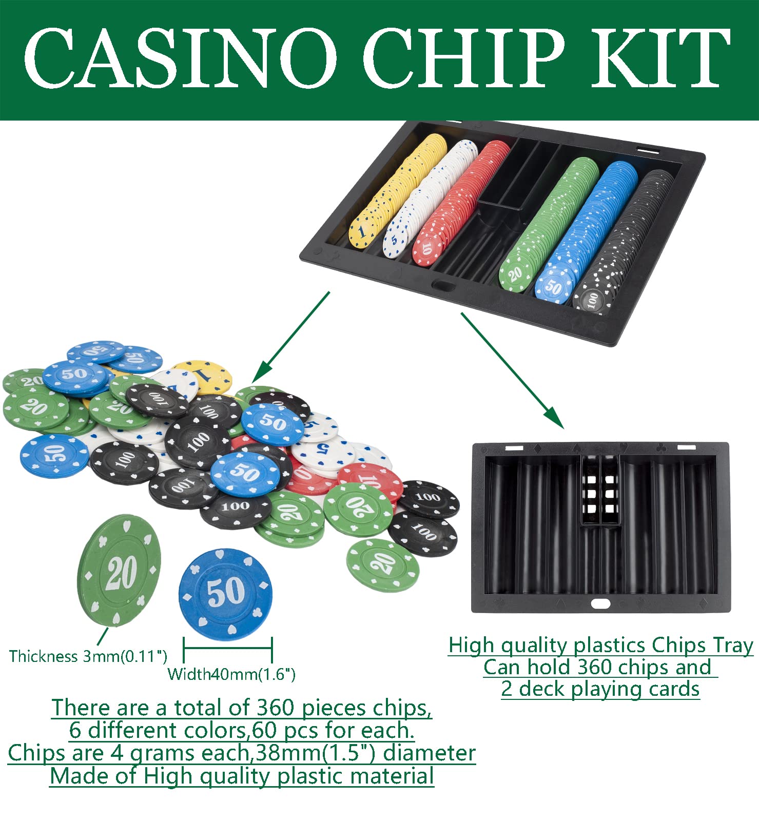 MrCarbon Super Casino Game Set: 6 Deck Shuffler+360pcs Chips+8 Poker Cards+Card Shoe+Chip Rake+Felt+Accessories, Blackjack Set & Texas Holdem Complete Kit, Poker Night Kit for Adult Casino Party