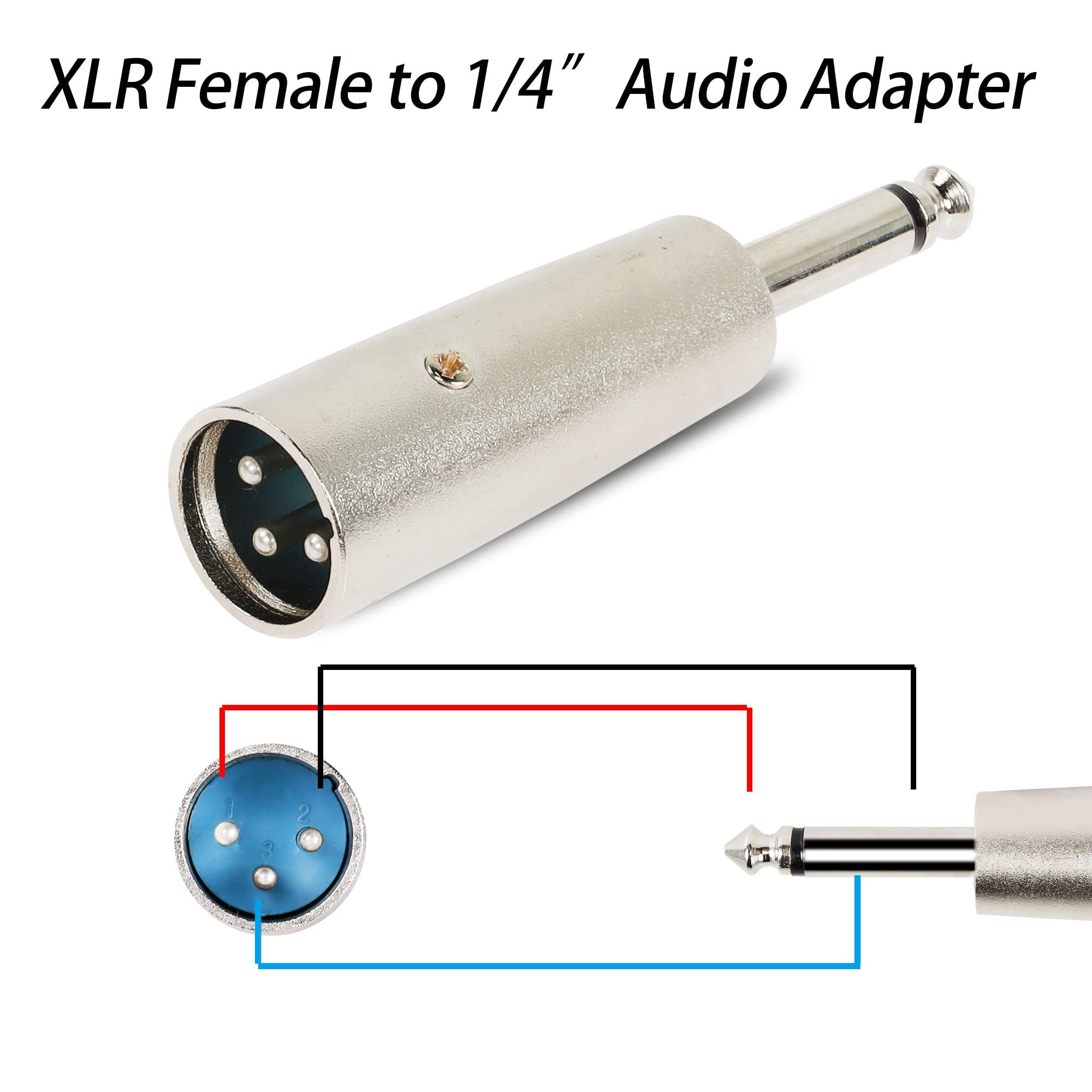 PNGKNYOCN 1/4" TS to XLR Adapter,Unbalanced 6.35mm Mono Male to 3 Pin XLR Male Audio Microphone Connector for Mixer, Amplifier Microphone and More（2-Pack）