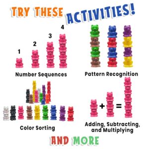 Skoolzy Rainbow Stackable Counting Bears - Stacking & Sorting Bears for Toddlers 50 pcs - Teddy Bear Math Manipulatives for 3-8 Kids & Adults