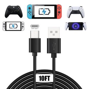 10ft/3m fast charging cable for xbox series x s/ps5 dualsense/switch pro controller,replacement usb c cable charger wire power cord for nintendo switch/steam deck/samsung galaxy s9 s8 note 8,etc