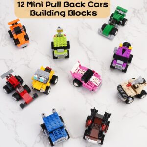 IAMGlobal 12 Mini Pull Back Cars Building Blocks Toy Set, Trucks Toy Vehicles Set Stem Toys, Party Supplies Gifts Party Favor for Kids, Goodie Bags, Birthday, Carnival Prizes