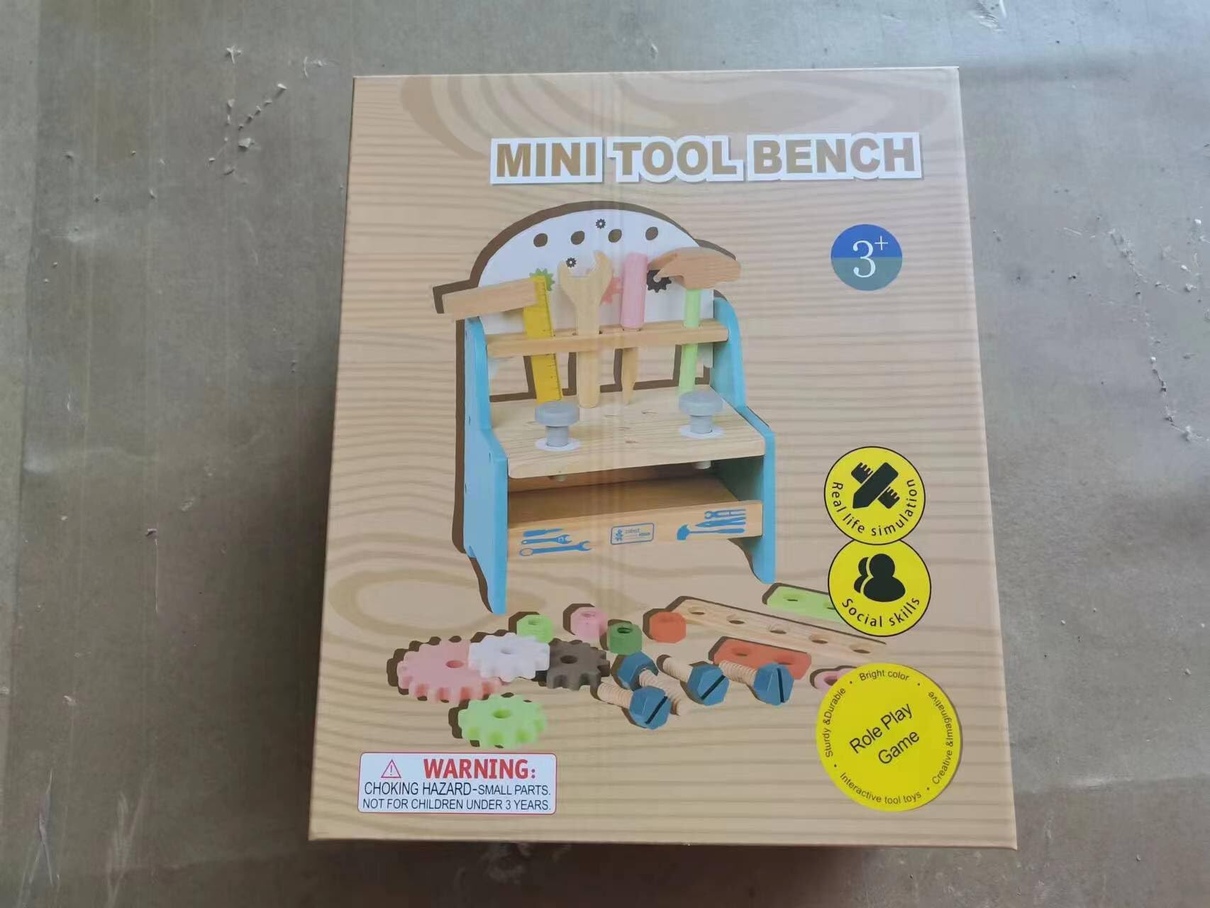 ROBOTIME Tool Bench Set for Toddlers - Mini Wooden Work Bench for Kids, Construction Toys w/Wooden Tools, Educational Pretend Play Gift Building Toy Tools Set for 18 Months 2 3 4 5 Boys Girls