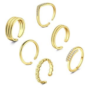 tokring 6pcs adjustable toe rings for women, band open tail toe ring set, women beach barefoot foot jewelry set for summer sandals,gold