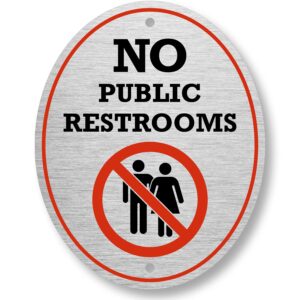 smartsign 5 x 4 inch “no public restrooms” diamond plate sign with foam tape and holes, matte finish, 32 mil anodized aluminum, red, black, and white, made in usa