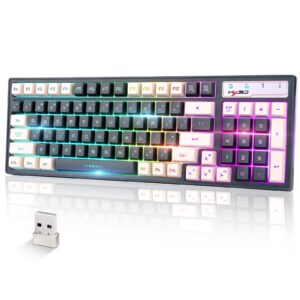 lexonelec wireless gaming keyboard chroma rgb lighting, long-lasting rechargeable 2000mah battery, dual color water resistant mechanical feeling wireless keyboard for pc mac ps4 xbox