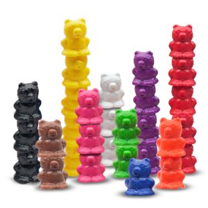 skoolzy rainbow stackable counting bears - stacking & sorting bears for toddlers 50 pcs - teddy bear math manipulatives for 3-8 kids & adults