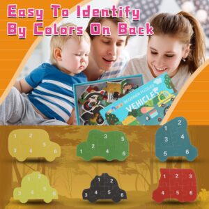 FLYINGSEEDS 6 Packs Vehicles Shaped Wooden Jigsaw Puzzles for Toddlers 1-3, Easy Puzzles with Pattern Blocks, Montessori Learning Toys Preschool Educational Game Class Teaching Best Gifts for Kids 2-4