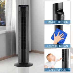 AKIRES Tower Fan with Remote,3 Speeds,3 Modes,Oscillating Fan Quiet Cooling Portable Standing Bladeless Floor Fans with 0-7.5H Auto-Off Timer for Bedroom,Office,Living Room,Indoor,31 Inch,Black