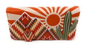 shag wear cactus southwest desert sunset large wallet for women and teen girls faux vegan leather 7" orange