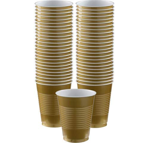 Amscan Plastic Cups Big Party Pack , 18 oz. 50ct., Gold (Pack of 2)